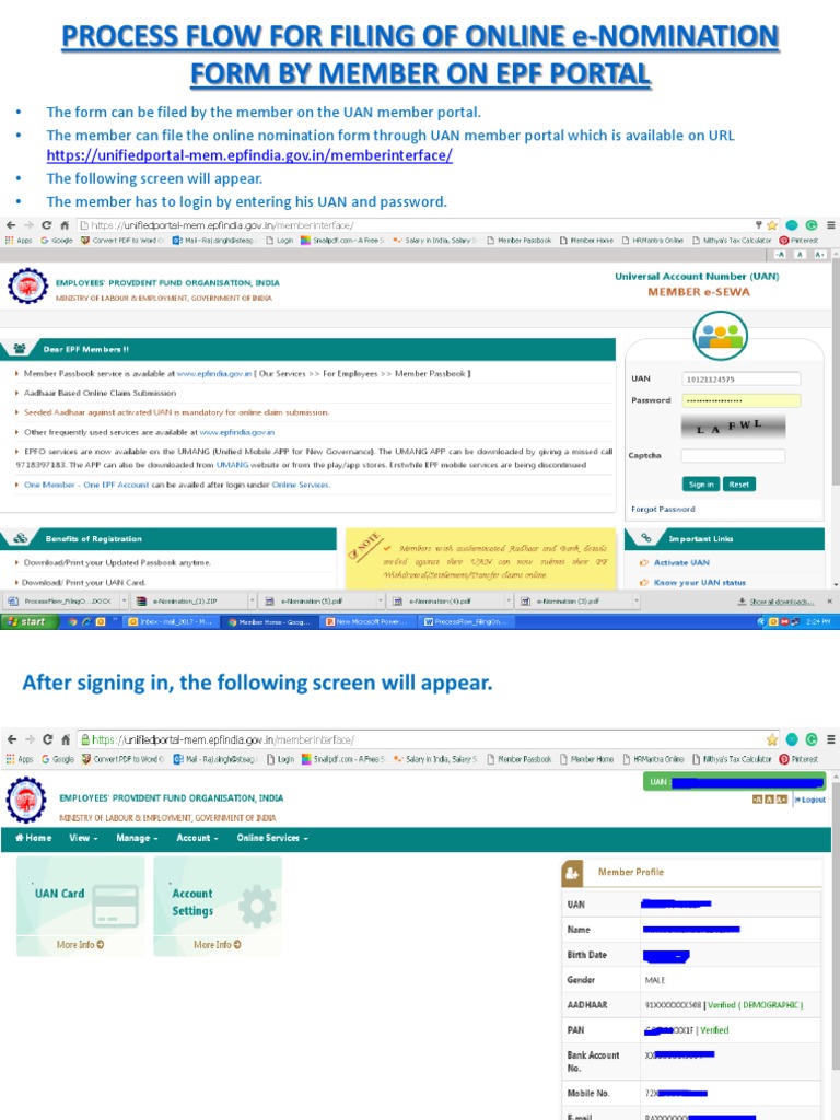 Process Flow For Epf E-Nomination | PDF