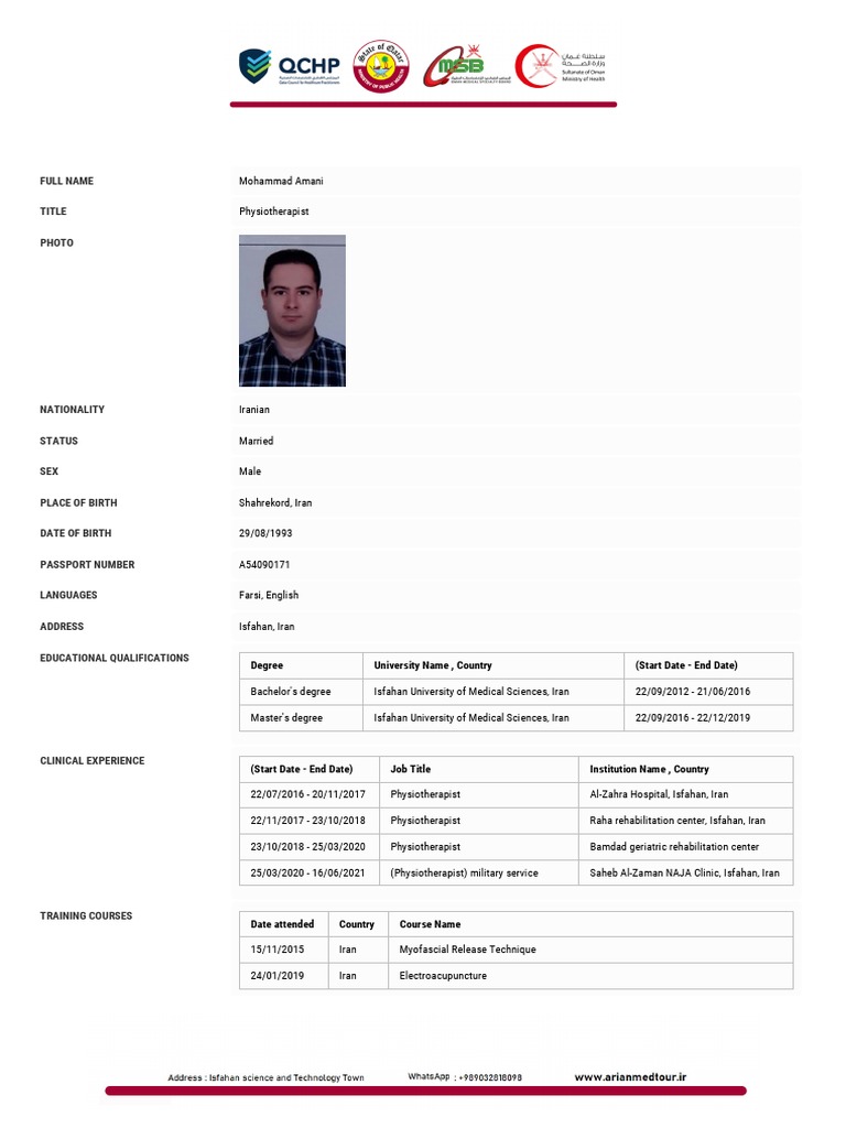 Resume - Mohammad Amani | PDF | Physical Therapy | Health Care