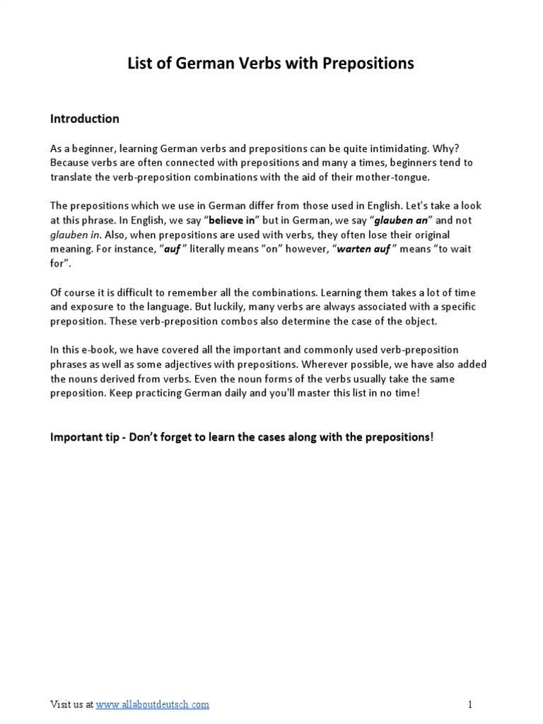 List of German Verbs With Prepositions: Glauben in | PDF | Preposition ...