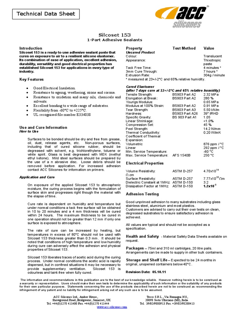 En - Silcoset 153 TDS - 1 | PDF | Silicone | Industrial Processes