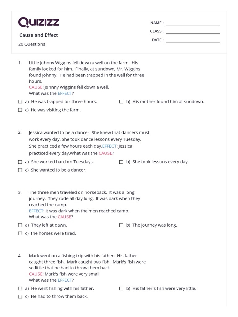 Cause and Effect Quiz for Students | PDF