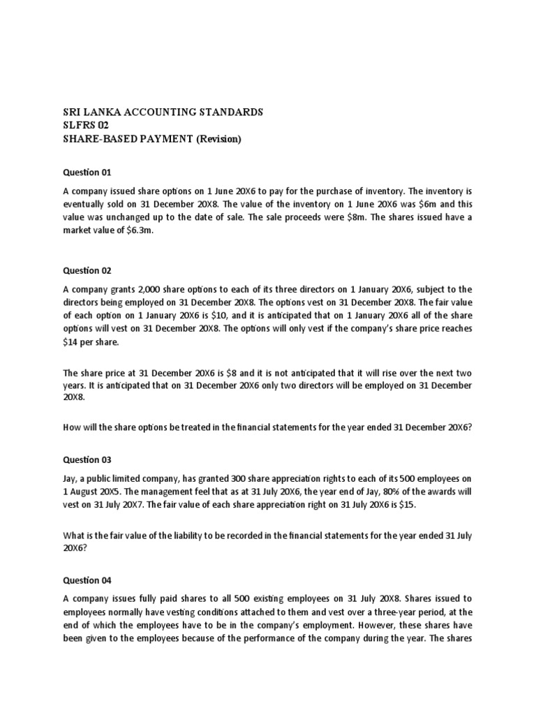 Sri Lanka Accounting Standards Slfrs 02 SHARE-BASED PAYMENT (Revision ...