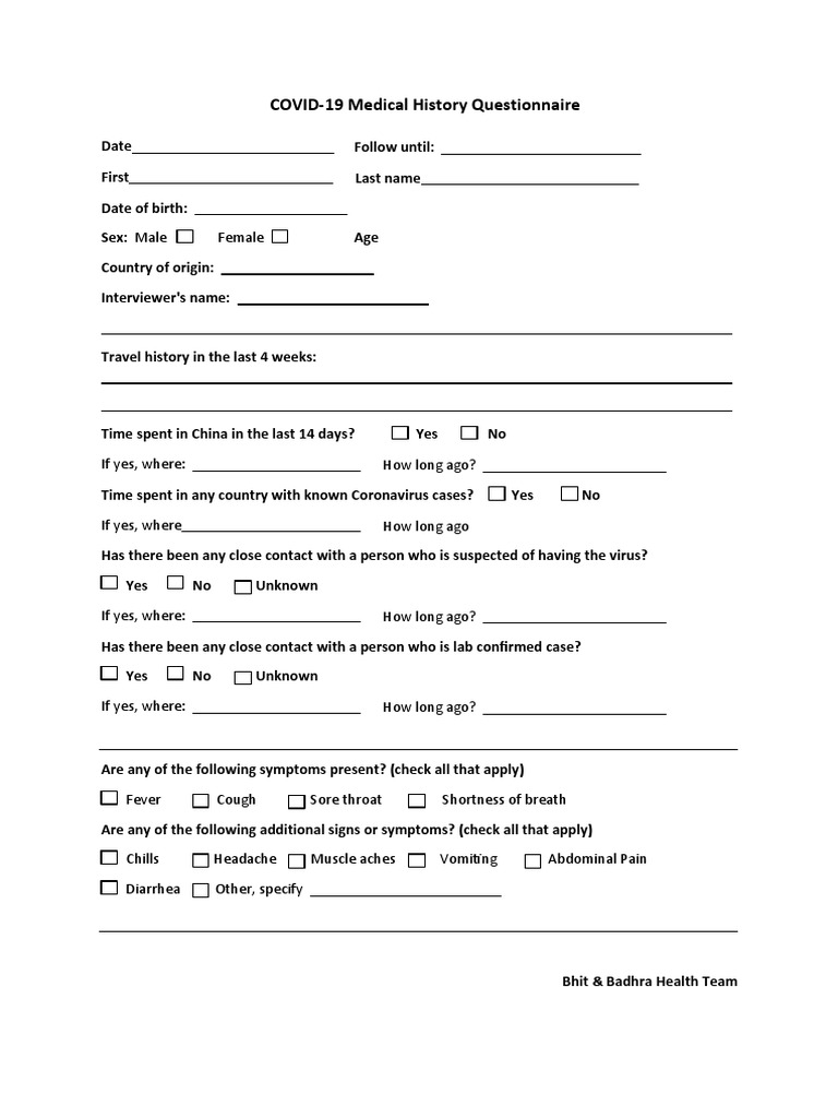 Travel History Questionnaire | PDF
