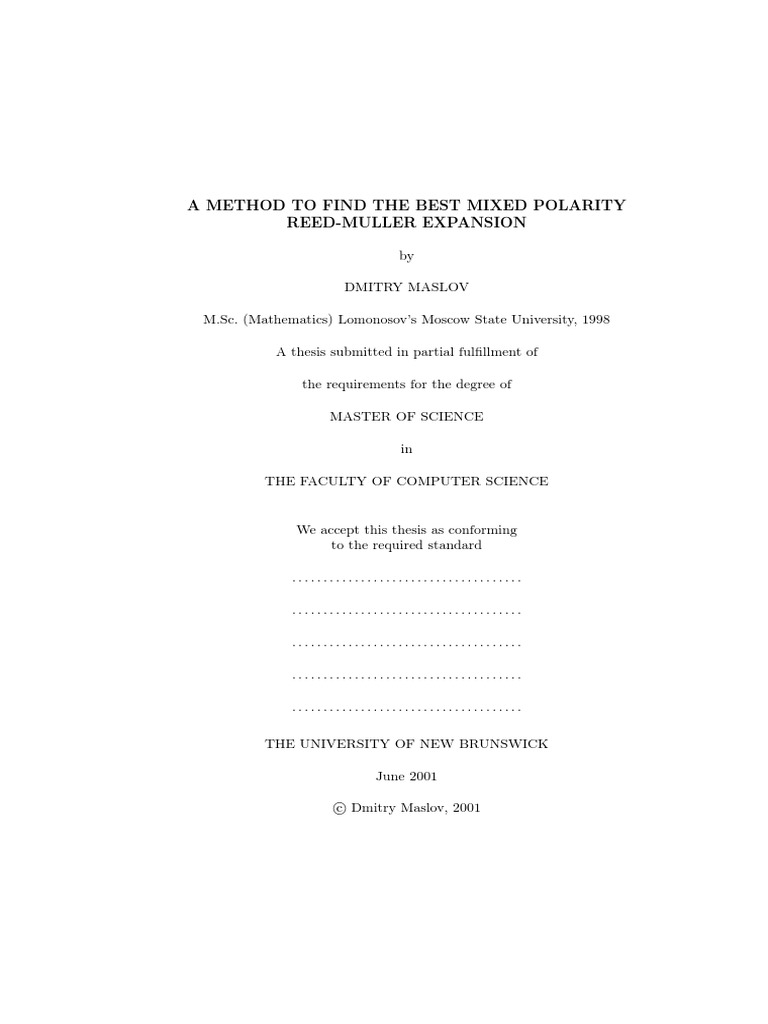 A Method To Find The Best Mixed Polarity Reed-Muller Expansion | PDF | Function (Mathematics ...