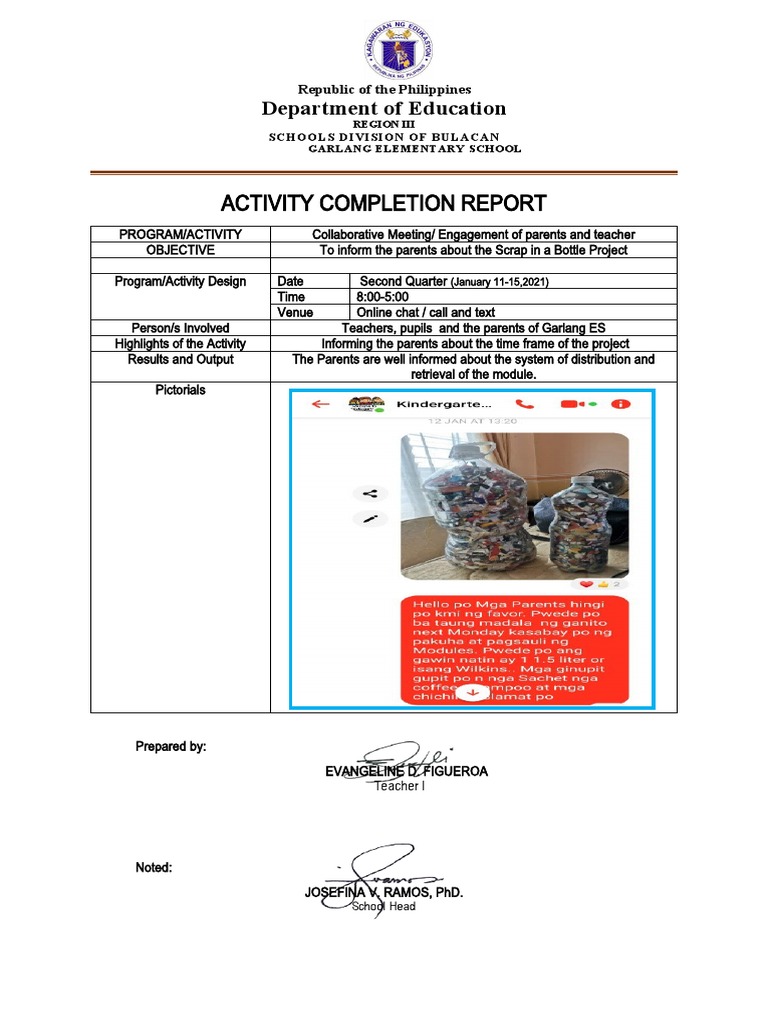Activity Completion Report: Department of Education | PDF