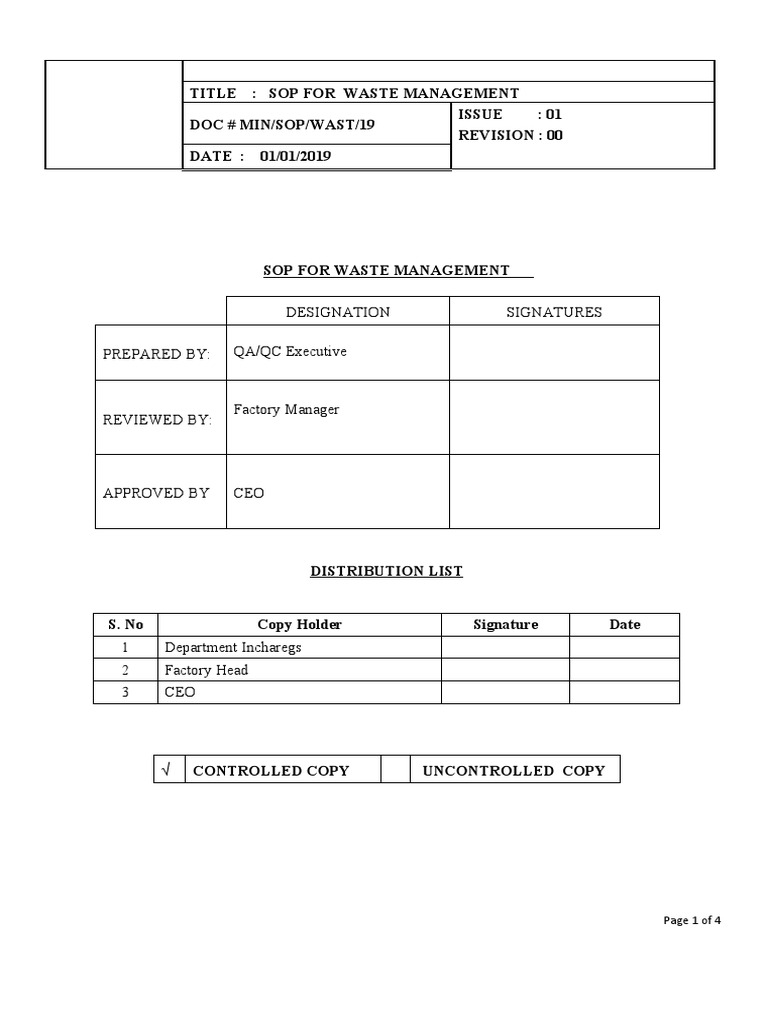 Standard Operating Procedure for an Effective Waste Management System ...