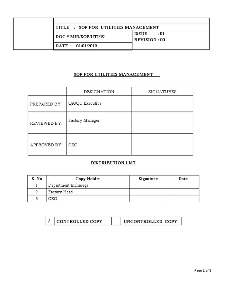 SOP For Utilities Management | PDF | Reclaimed Water | Water
