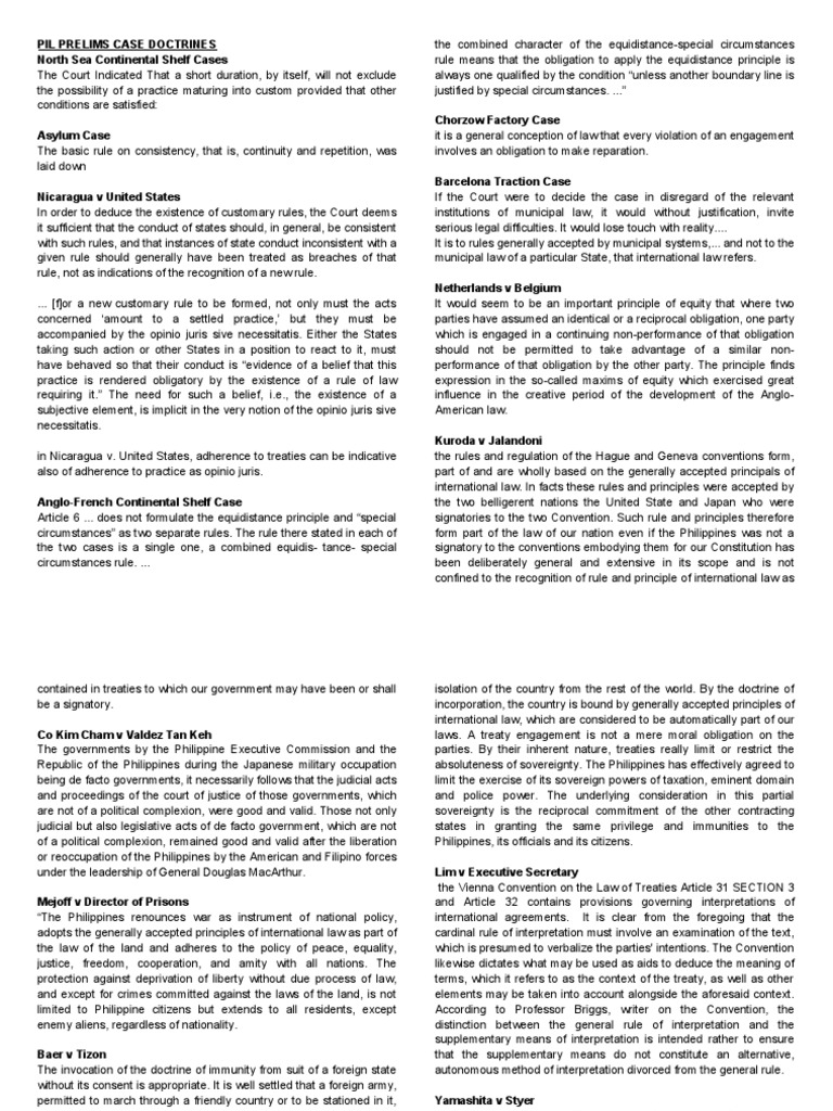 Pil Prelims Case Doctrines North Sea Continental Shelf Cases | PDF ...