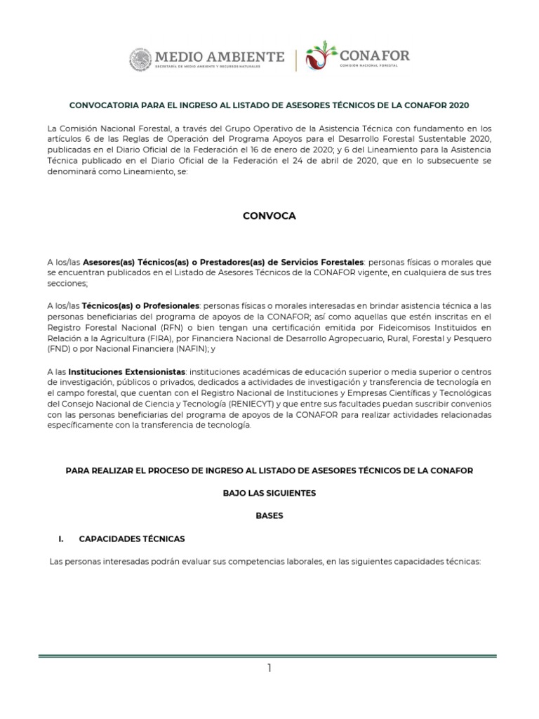 Convocatoria para El Ingreso Al Listado de Asesores T Cnicos de La CONAFOR 2020 Actualizado ...