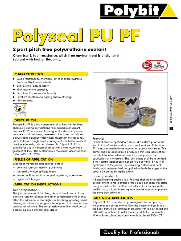Polyseal PU PF: 2 Part Pitch Free Polyurethane Sealant | PDF | Epoxy ...