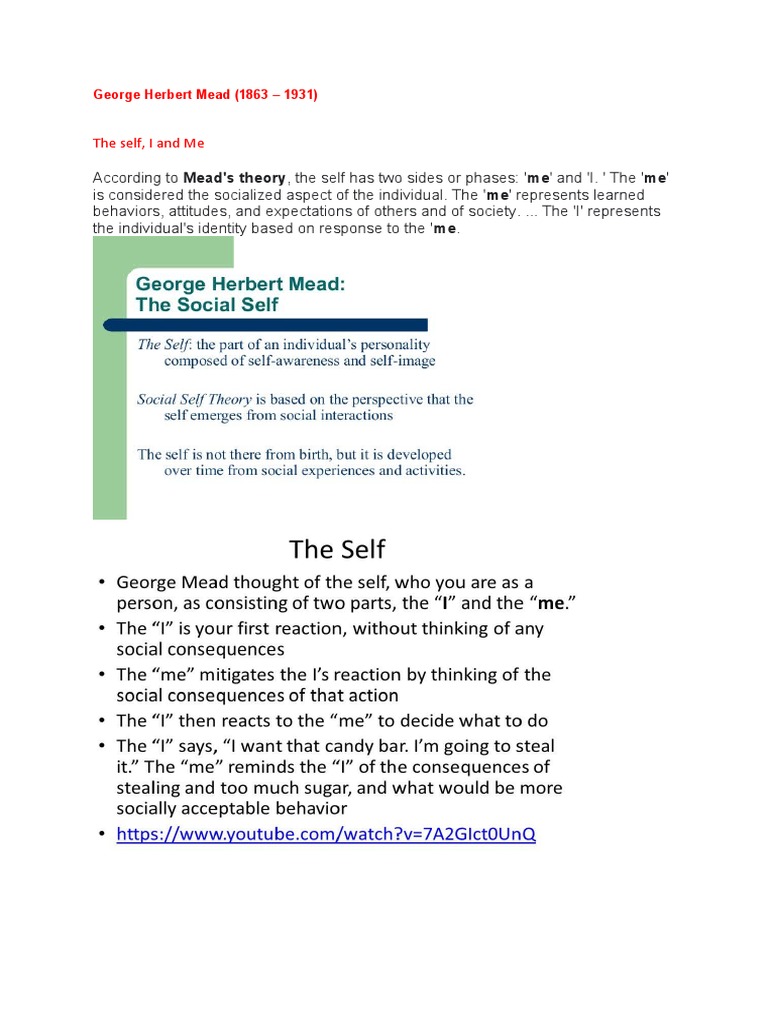 The Self, I and Me: George Herbert Mead (1863 - 1931) | PDF | Gesture ...