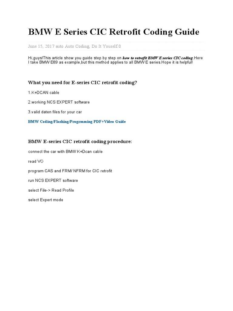 BMW E Series CIC Retrofit Coding Guide | PDF | Computer Architecture | Computing