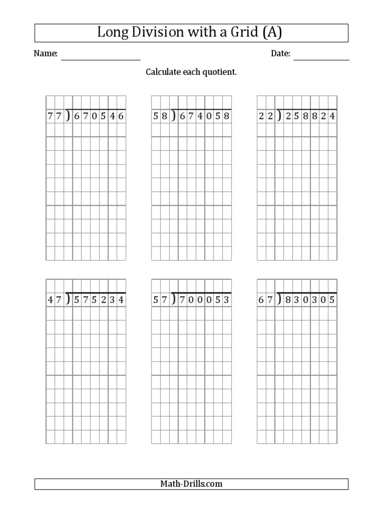 Division Worksheet - 6-Digit by 2-Digit Long Division With Remainders ...