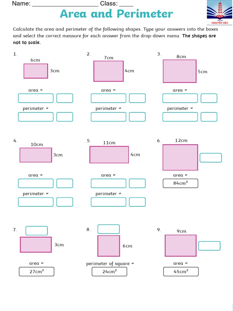 Interactive Worksheet - Area and Perimeter | Elementary Geometry ...