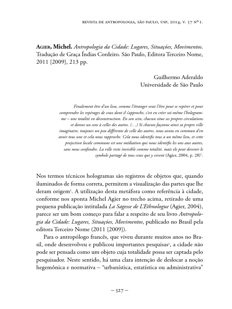 Antropologia da Cidade por Michel Agier | PDF | Antropologia | Etnografia