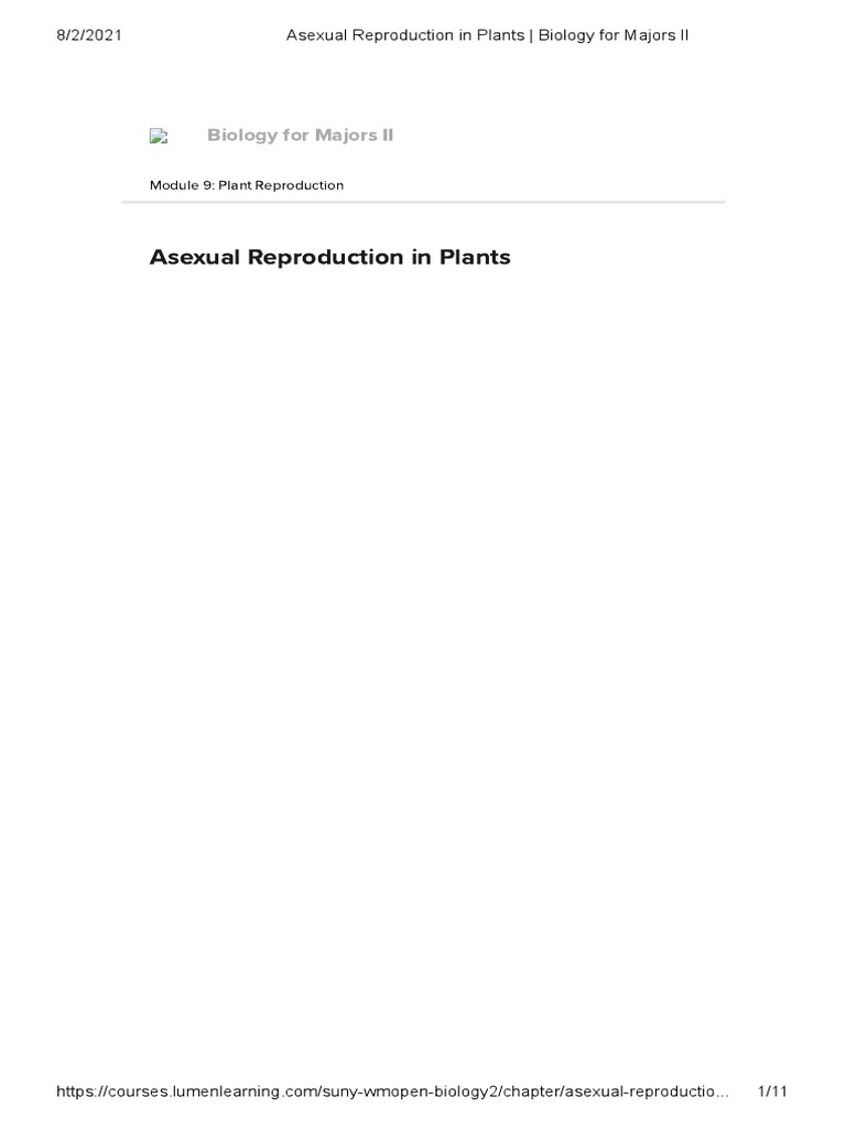 Asexual Reproduction in Plants Explained | PDF | Grafting | Reproduction
