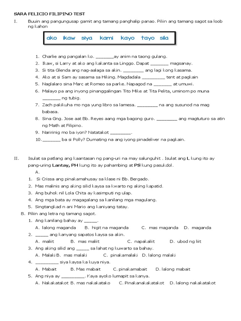Filipino Sara Test 1 | PDF