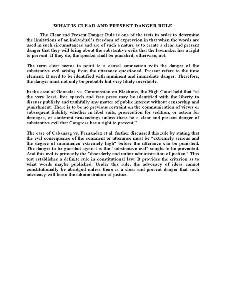 What Is Clear and Present Danger Rule | PDF