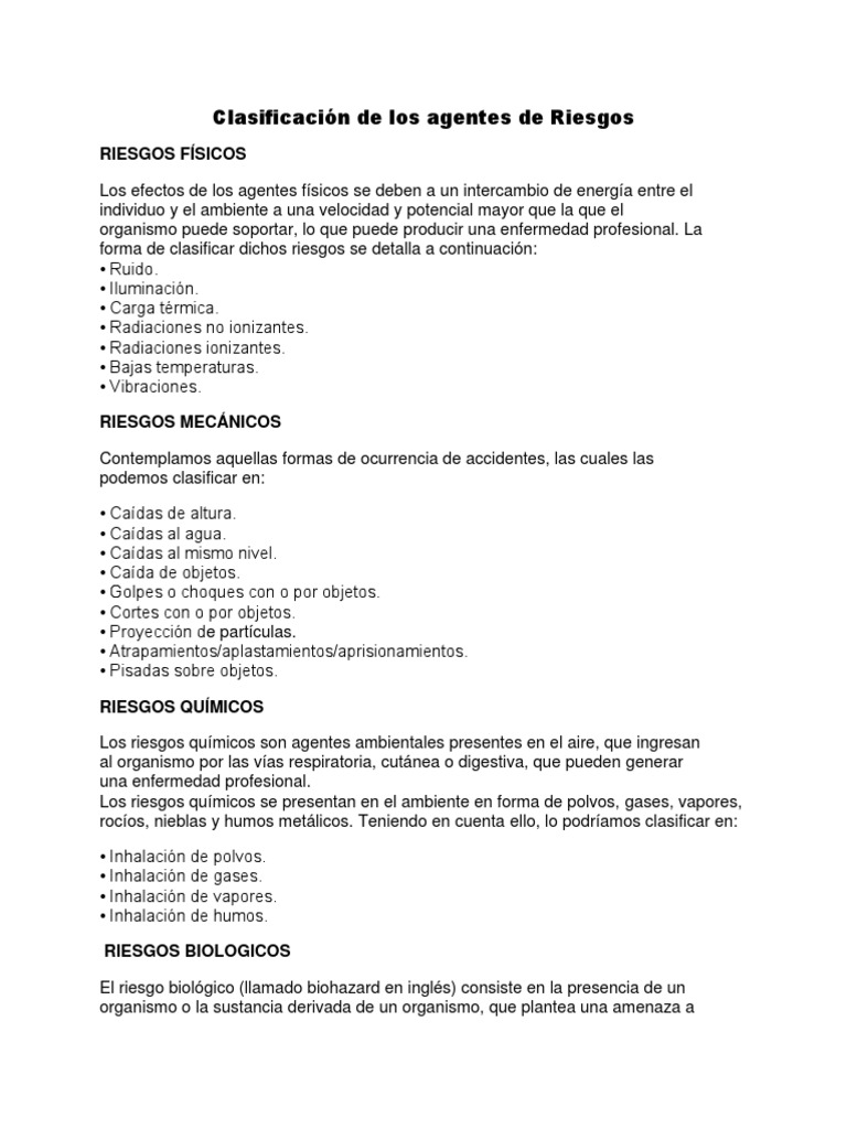 Clasificación de Los Agentes de Riesgos | PDF