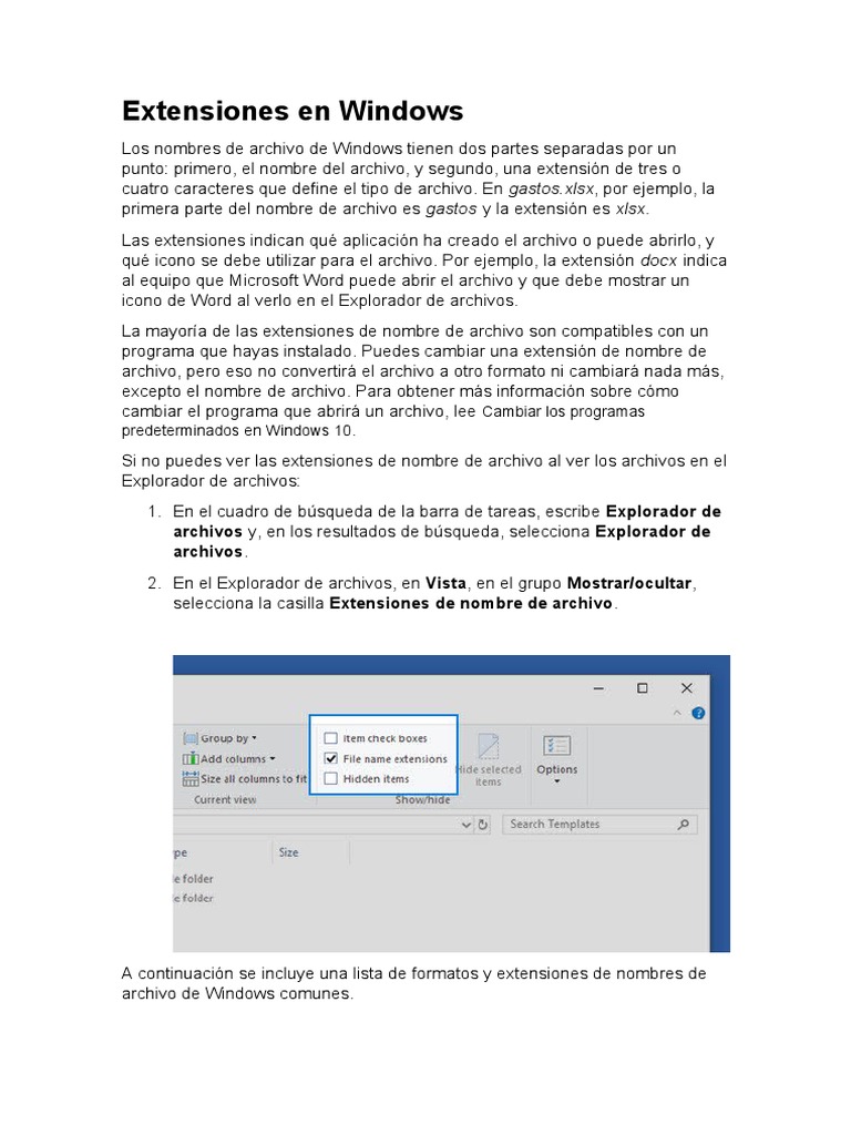 Extensiones en Windows INFORMATICA | PDF | Archivo de computadora ...