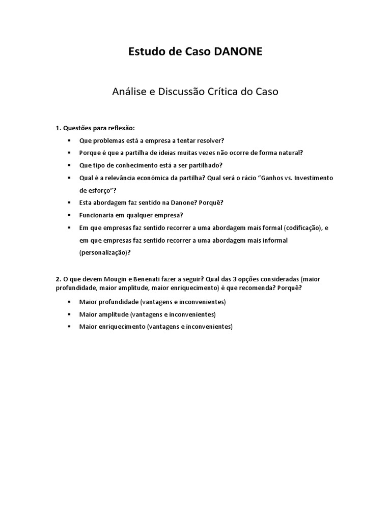 Estudo de Caso DANONE (Questoes) | PDF | Carreira e Crescimento