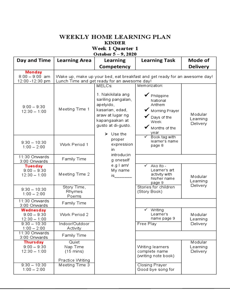 WEEK 3 Weekly Home Learning Plan 2020 2021 | PDF