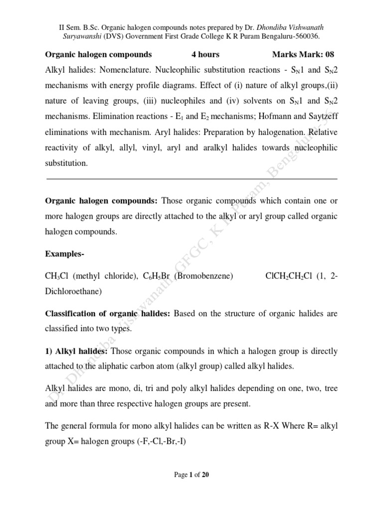 Overview of Organic Halogen Compounds | PDF | Chemical Reactions | Solvent