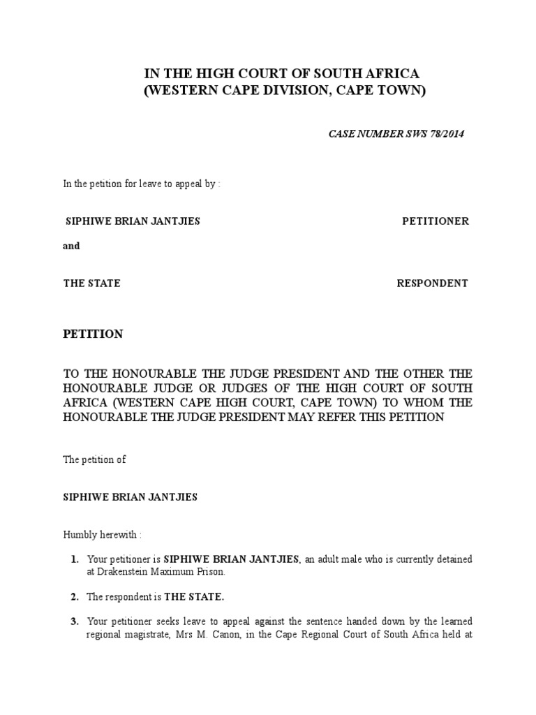 PETITION Brian Siphiwe Jantjies | PDF | Sentence (Law) | Judge