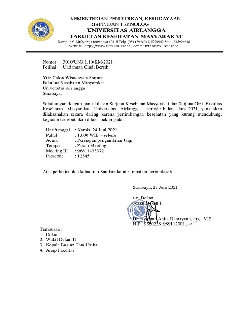 Undangan Gladi Bersih FKM Unair 2021 | PDF
