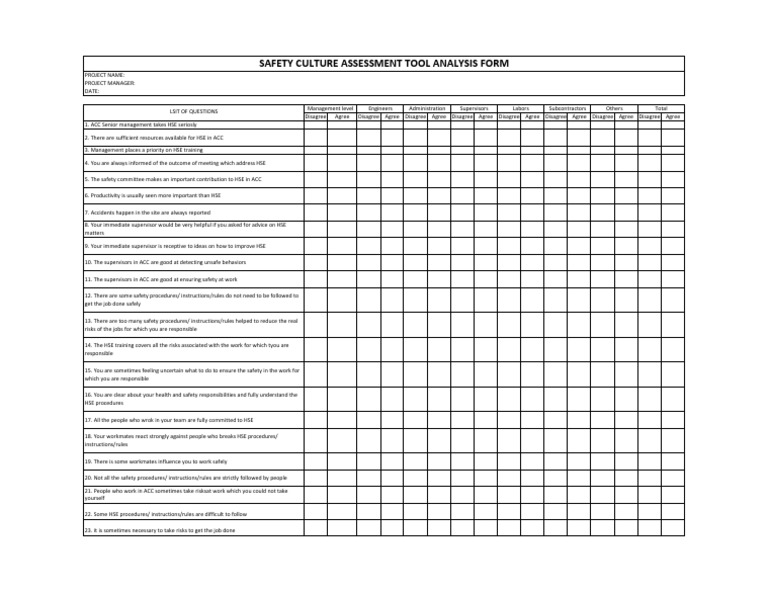 Safety Culture Assessment Tool Analysis Form | PDF