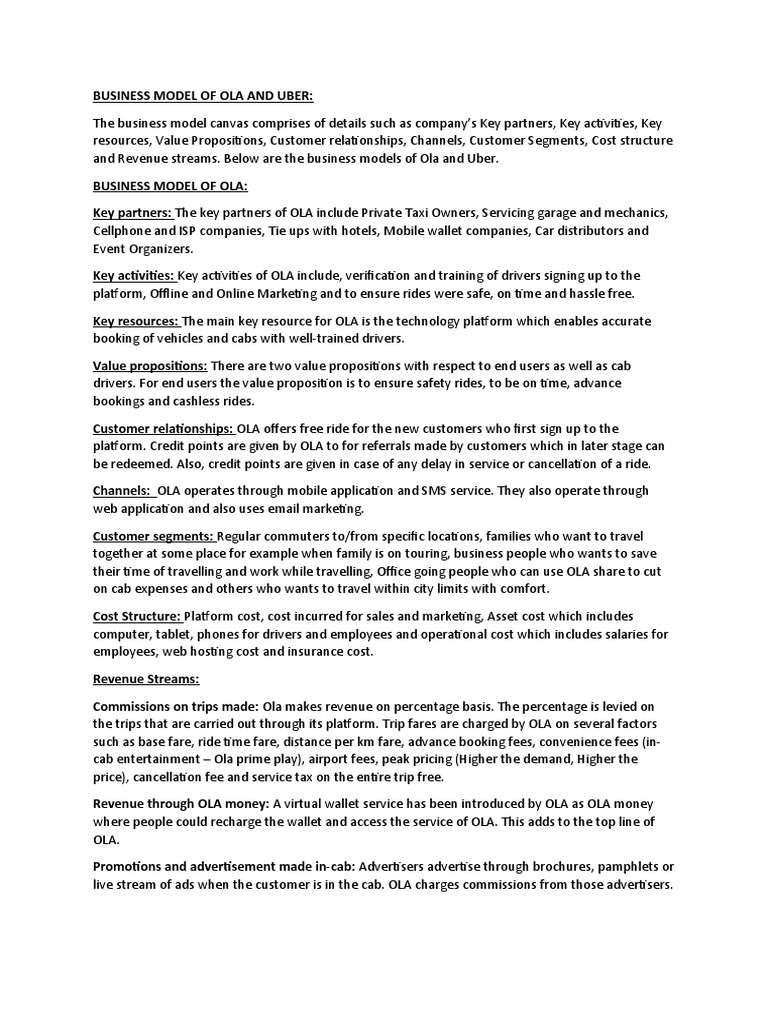 Business Model and SWOT Ola Uber | PDF | Pricing | Taxicab