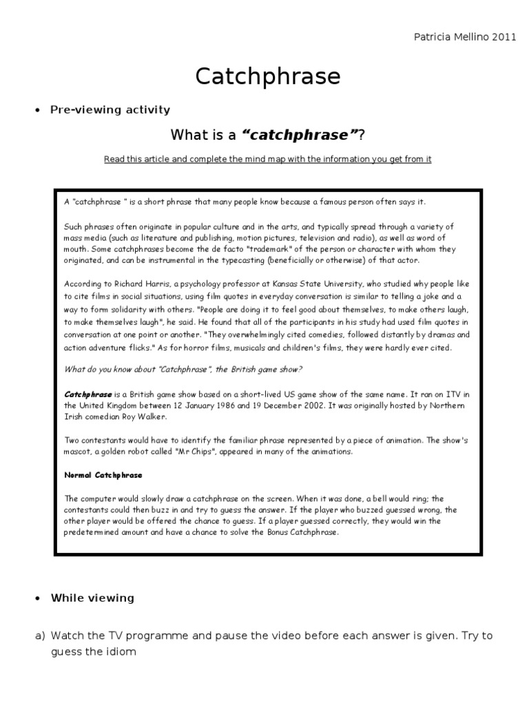 What Is A Catchphrase | PDF | Leisure