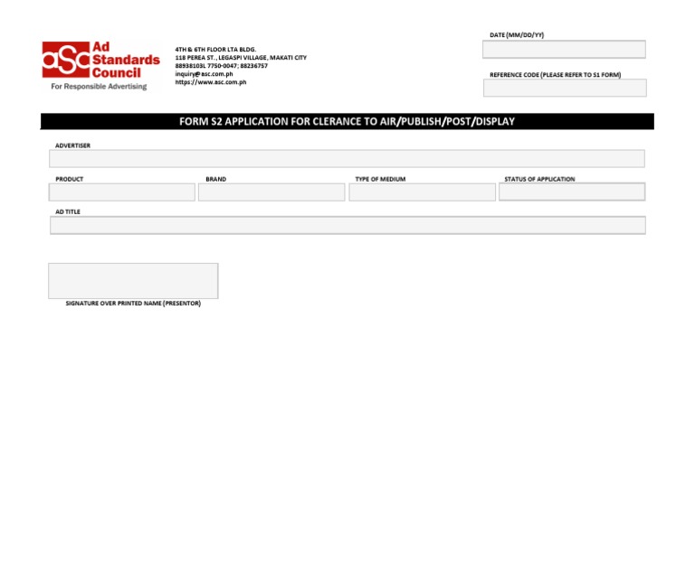 Form S2 Application For Clerance To Air/Publish/Post/Display | PDF