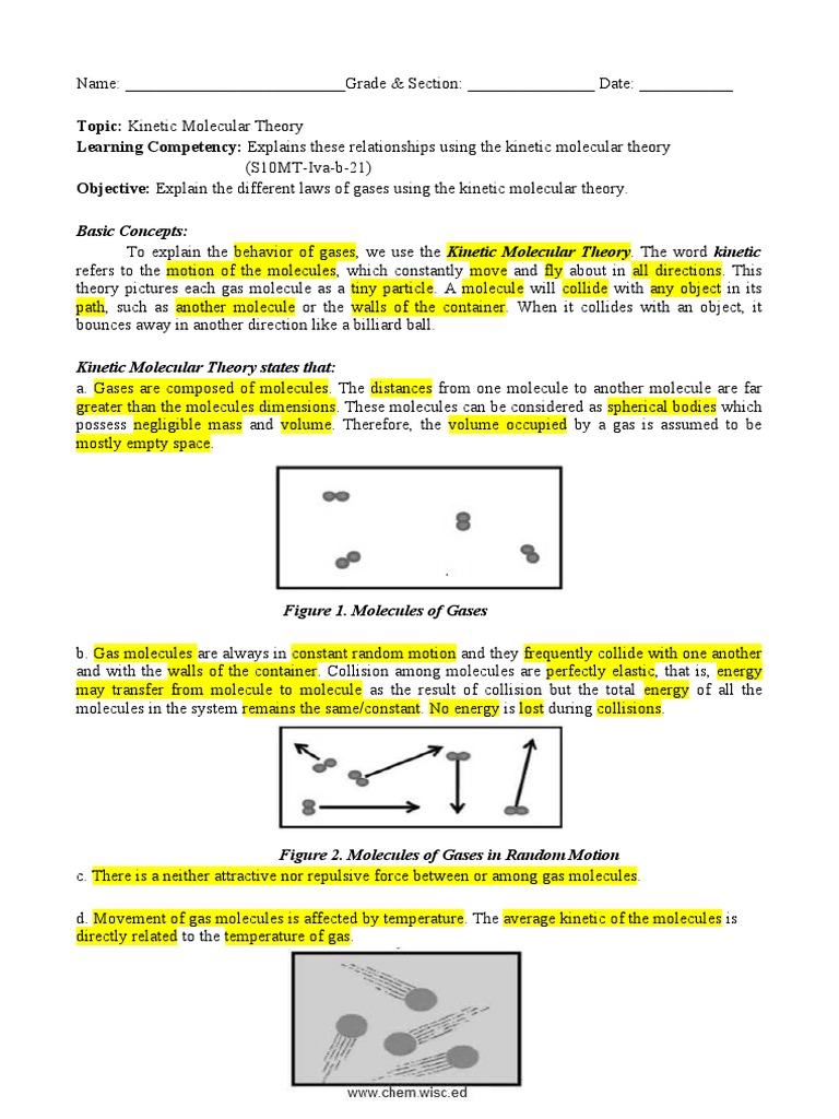 Kinetic Molecular Theory for Grade 10 | PDF | Gases | Temperature
