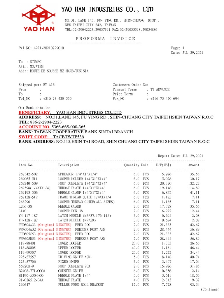 Yao Han Industries Co., LTD Yao Han Industries Co., LTD Yao Han ...