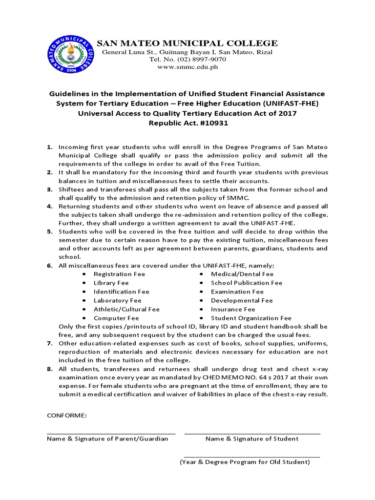 UNIFAST Agreement Form | PDF | Tuition Payments | Fee