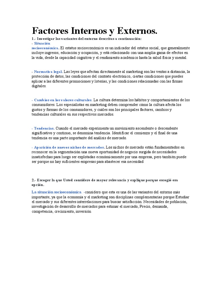 Factores Internos y Externos | PDF | Negocios | Finanzas y dinero