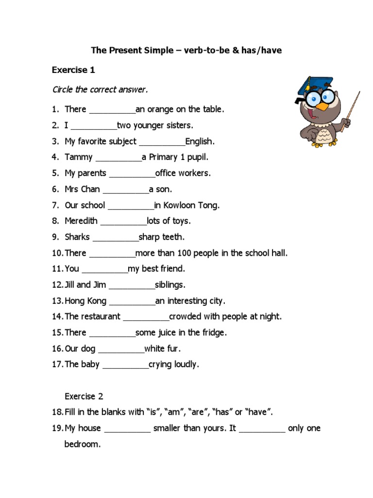 The Present Simple - Verb-To-Be & Has/have Exercise 1 | PDF