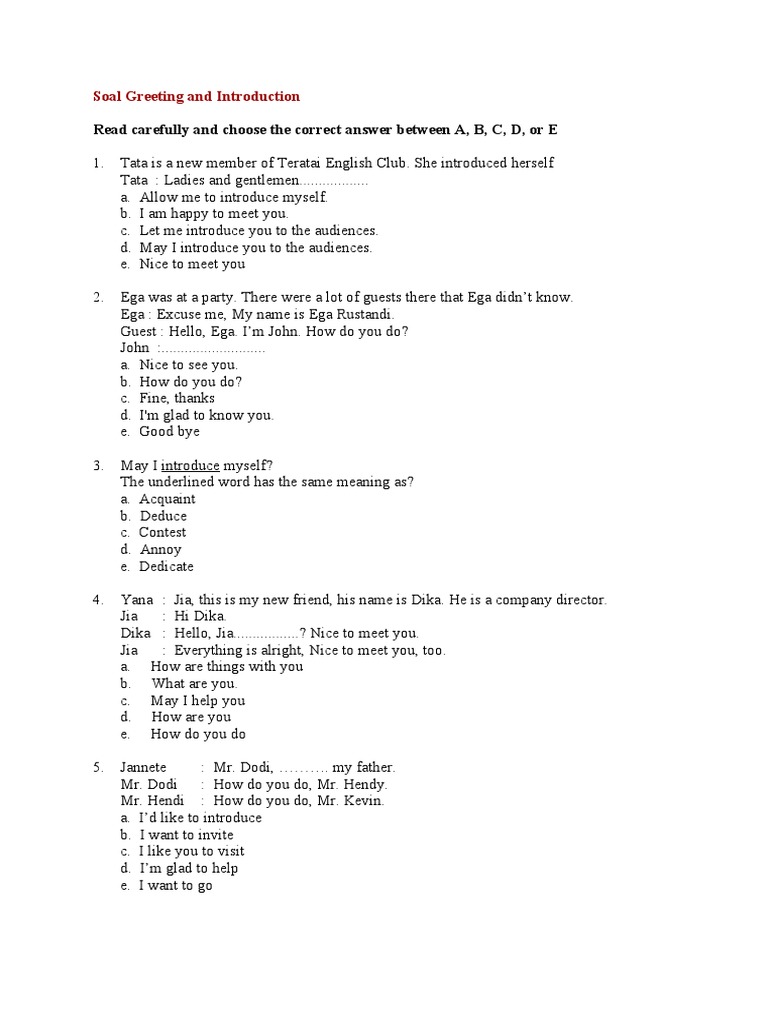 Soal Greeting dan Introduction | PDF