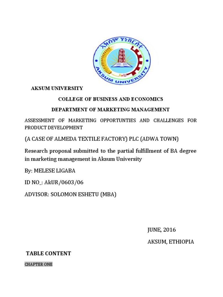 Aksum University College of Business and Economics Department of ...