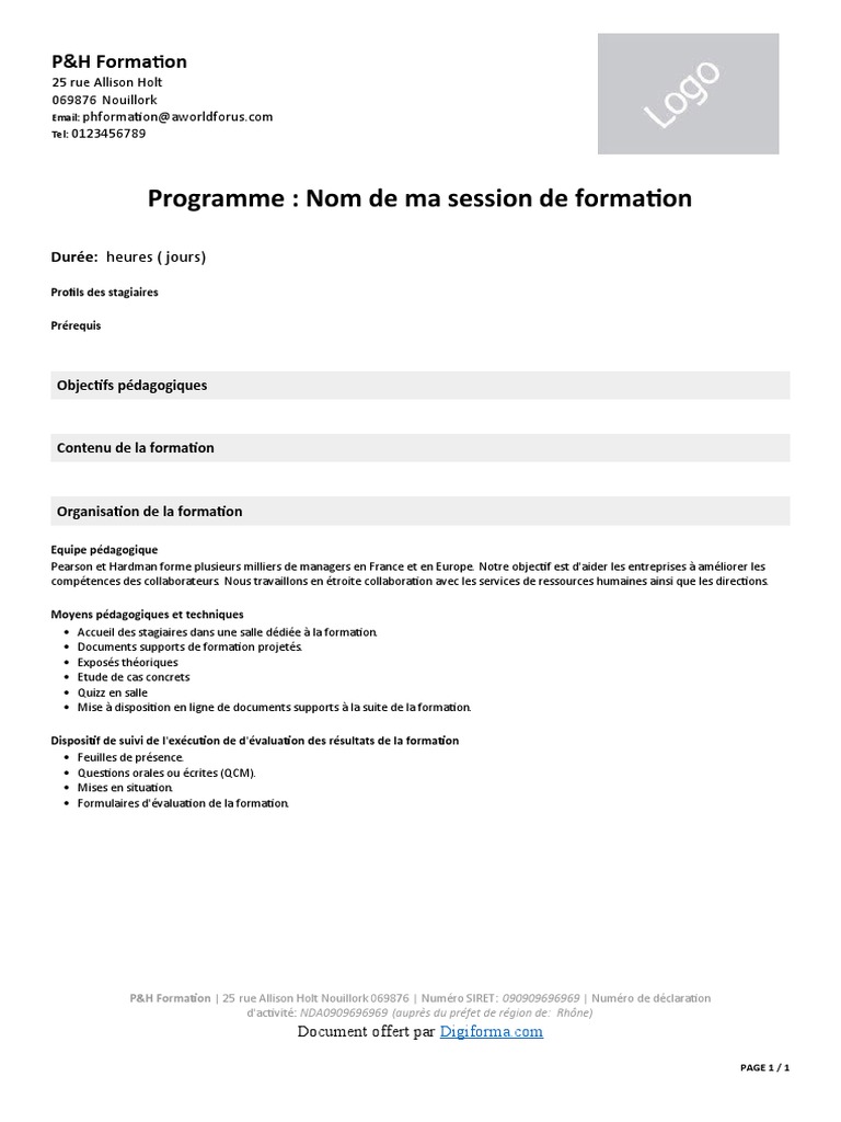 Modèle de programme de formation détaillé | PDF