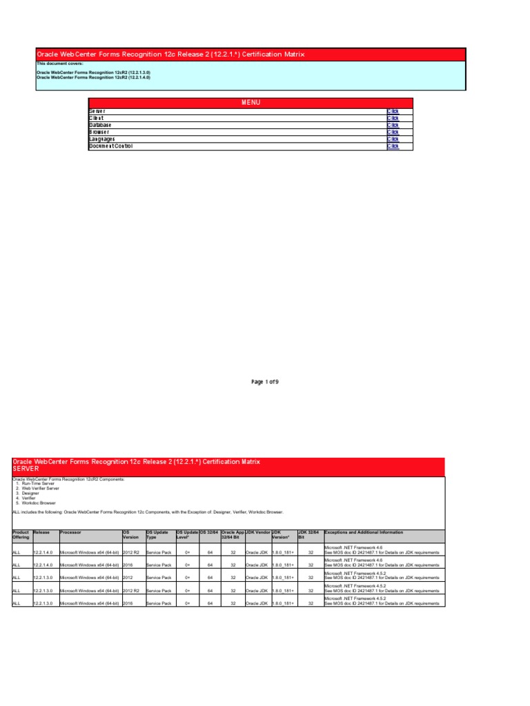 Oracle WebCenter Forms 12c Certification Matrix | PDF | Microsoft ...