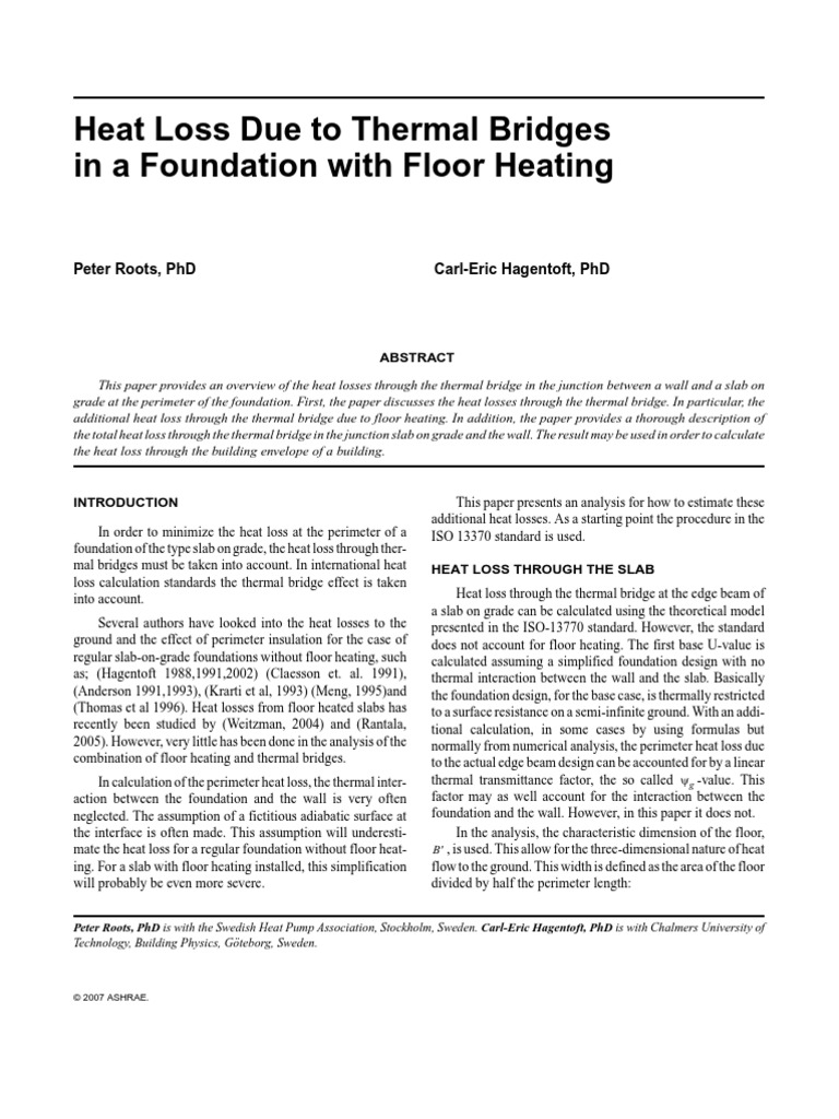 Heat Loss Due To Thermal Bridges in A Foundation With Floor Heating ...