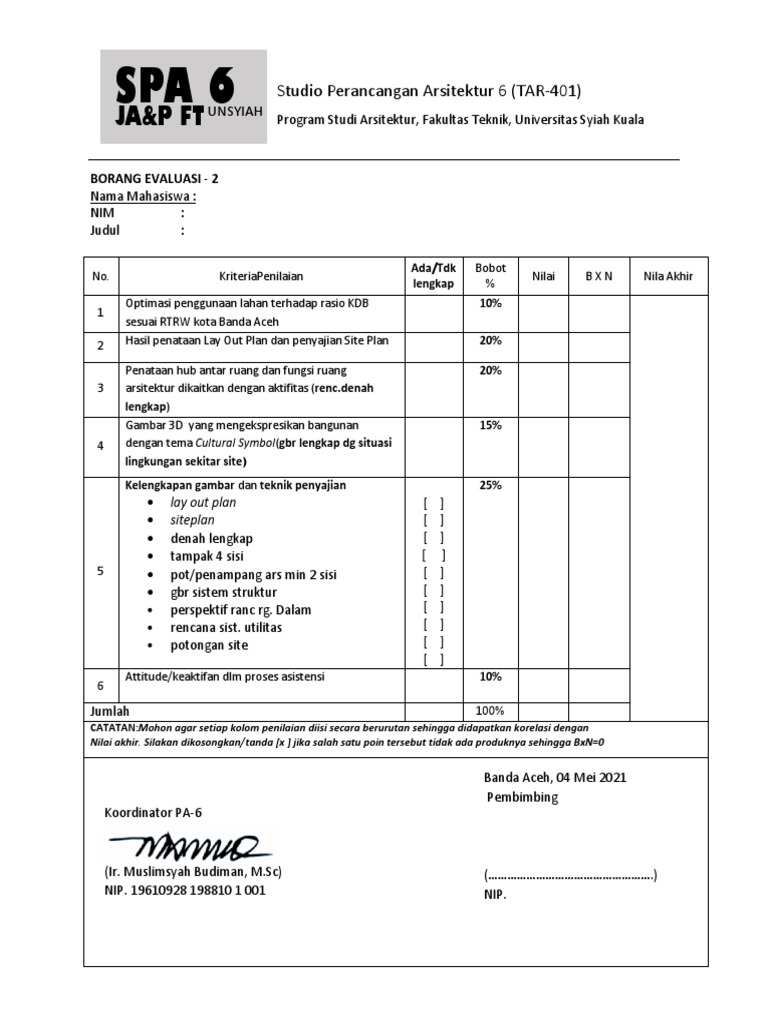 Borang Evaluasi 2 SPA 6 2021 | PDF