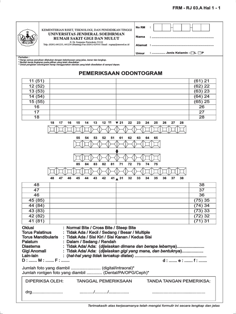 FRM - RJ 03a Pemeriksaan Odontogram | PDF