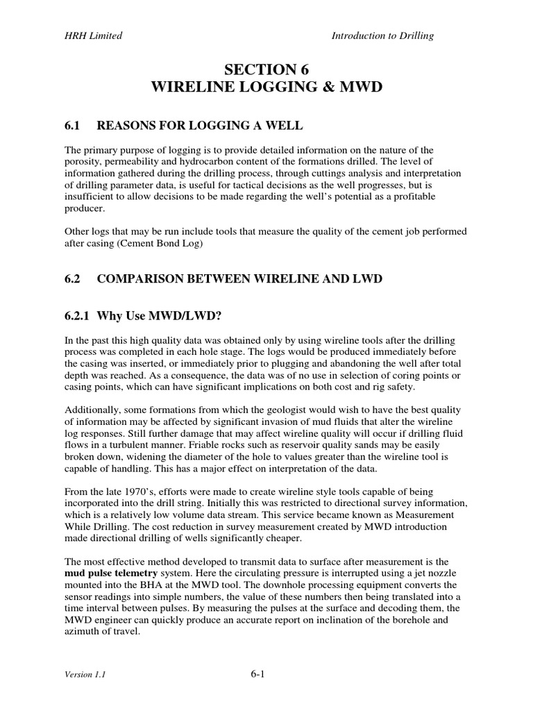 Section06 - WIRELINE LOGGING & MWD | PDF | Science & Mathematics