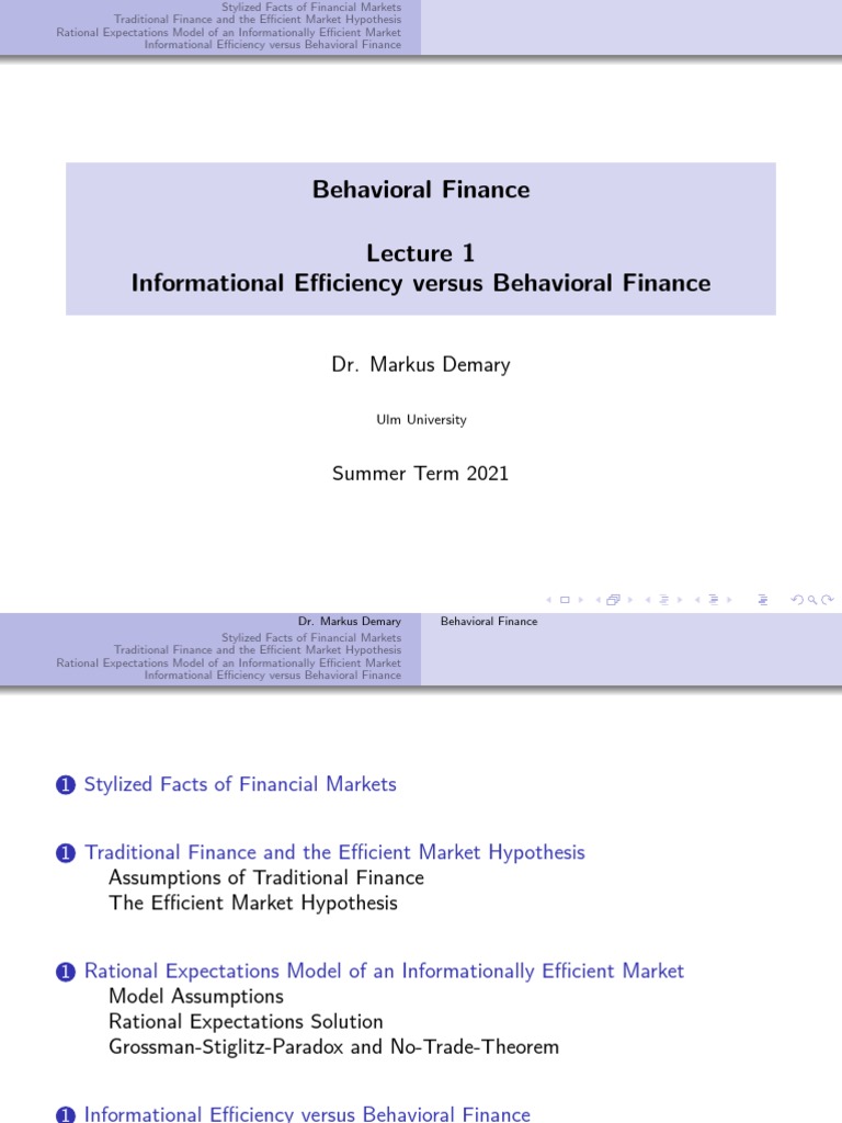 Behavioral Finance Informational E Ciency Versus Behavioral Finance ...