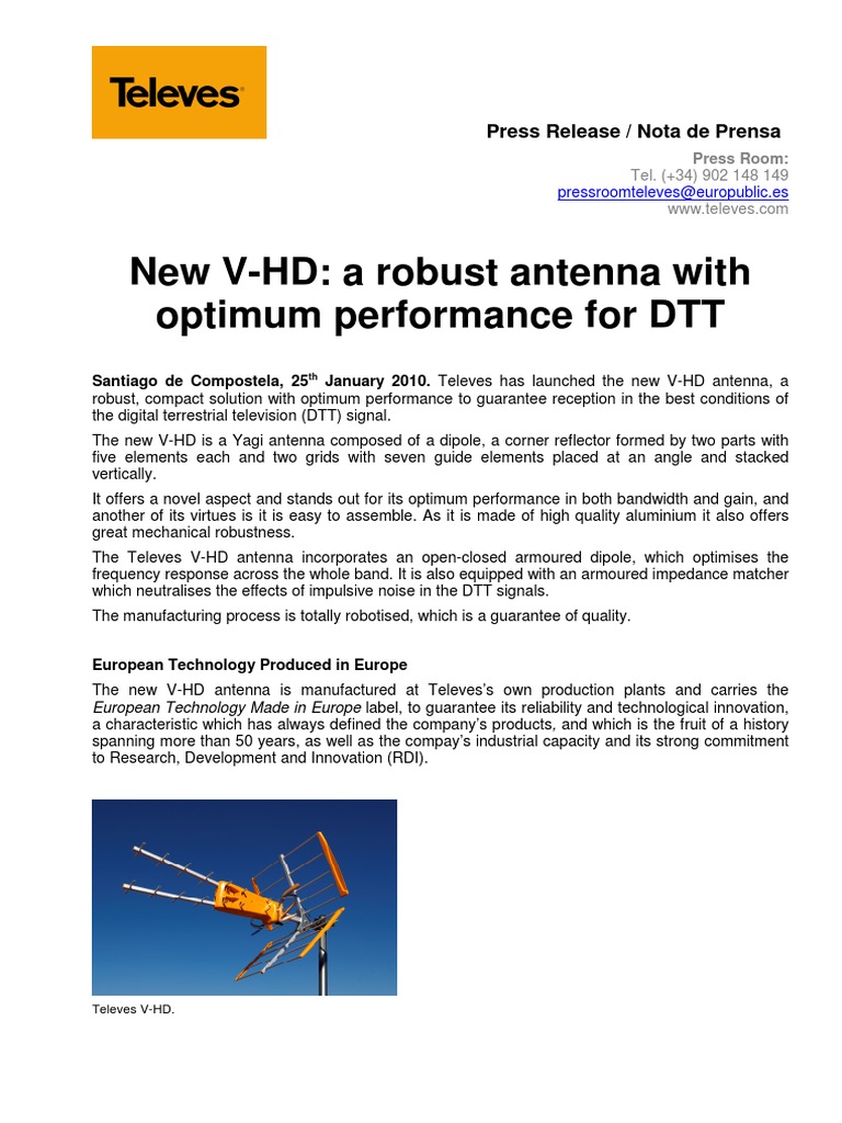 New V-HD: A Robust Antenna With Optimum Performance For DTT: Press ...