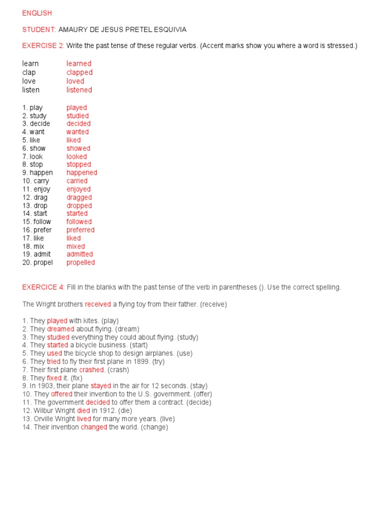 Regular Verbs in Past Tense | PDF