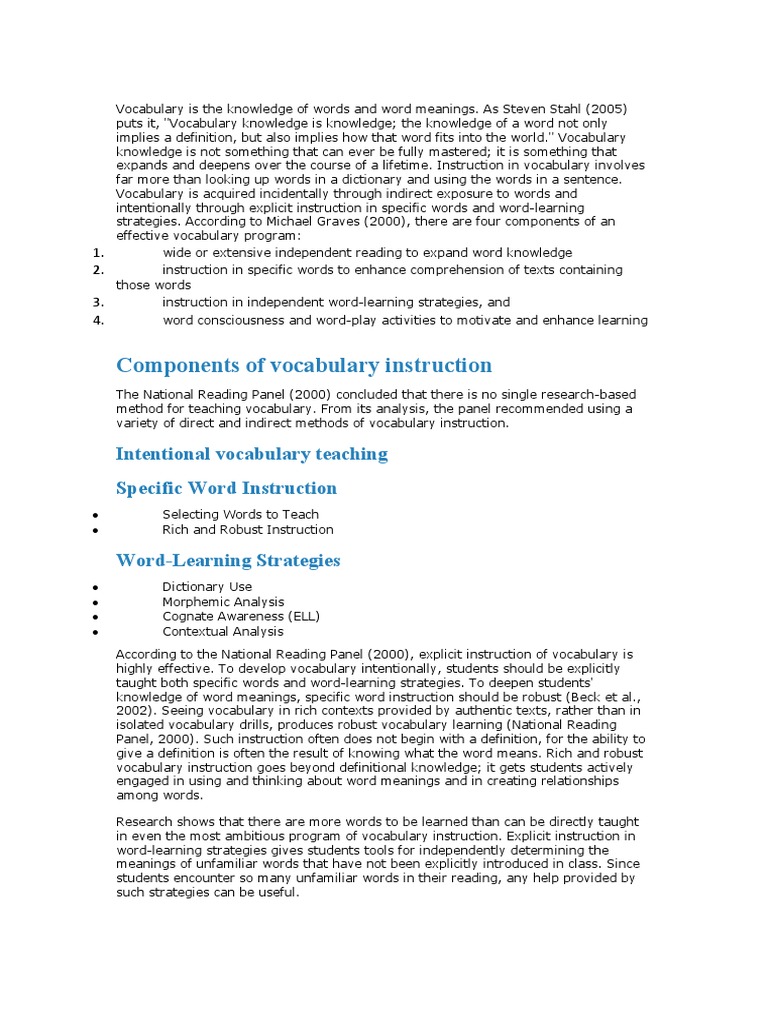 Vocabulary Is The Knowledge of Words and Word Mean | PDF | Vocabulary ...